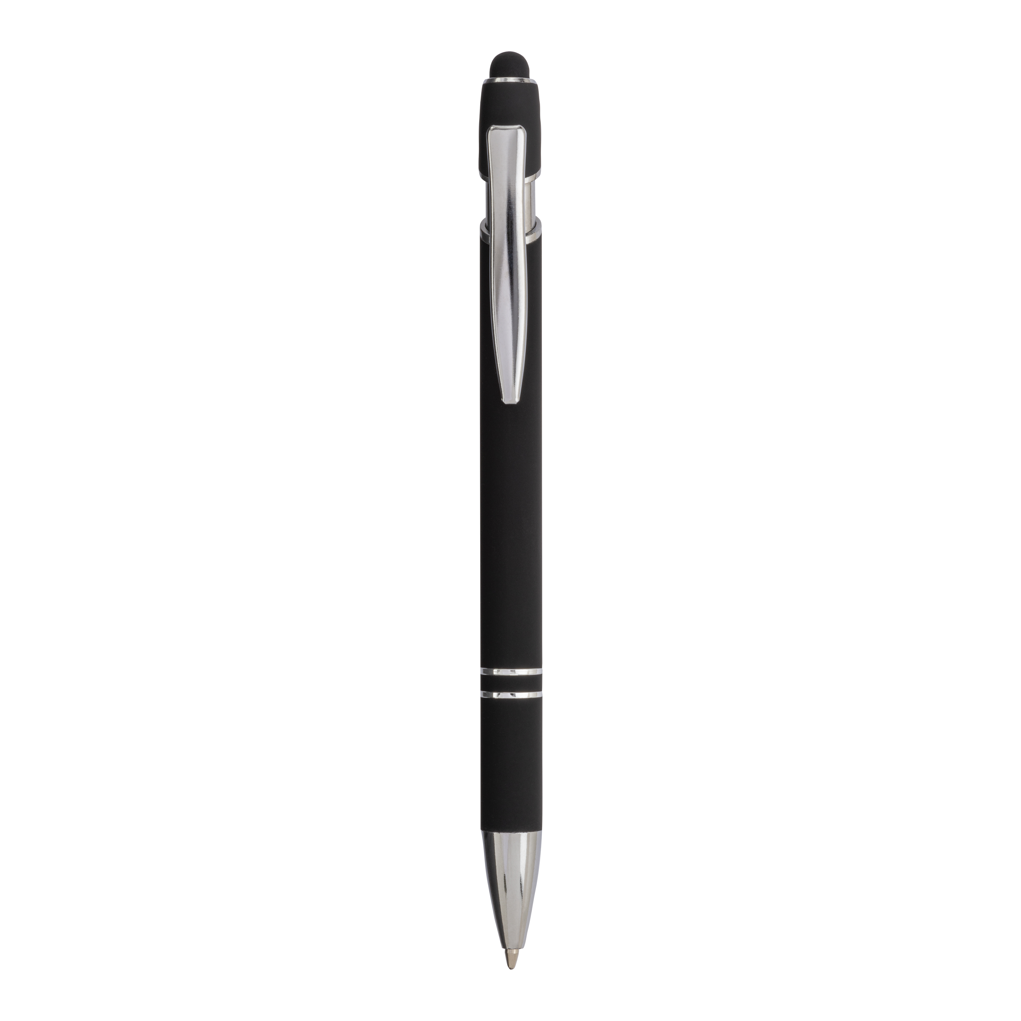 Rubberized aluminium snap pen with touch screen eraser and metal clip ...