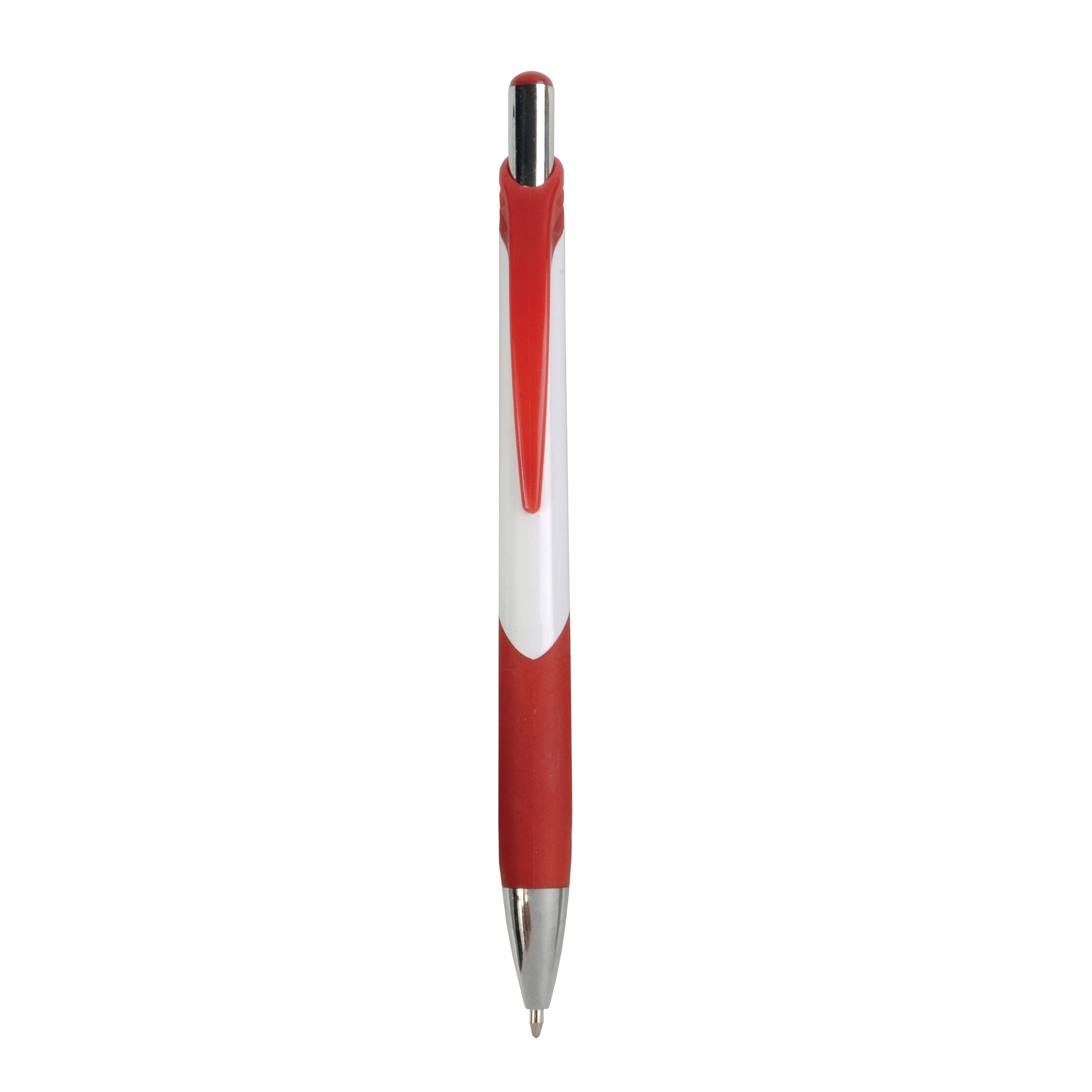 Plastic snap pen with white barrel and rubberised coloured grip to ...